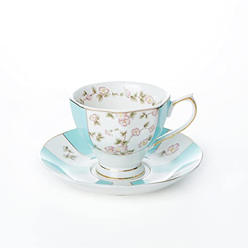 MOSTDEN Fine China 15-Piece Coffee Cup/Tea Cup Set,1 Teapot 1 Sugar Bowl 1 Cream Pitcher, 4 Cups And Saucers,4 Teaspoons Garden Series White-Blue (15 pack)