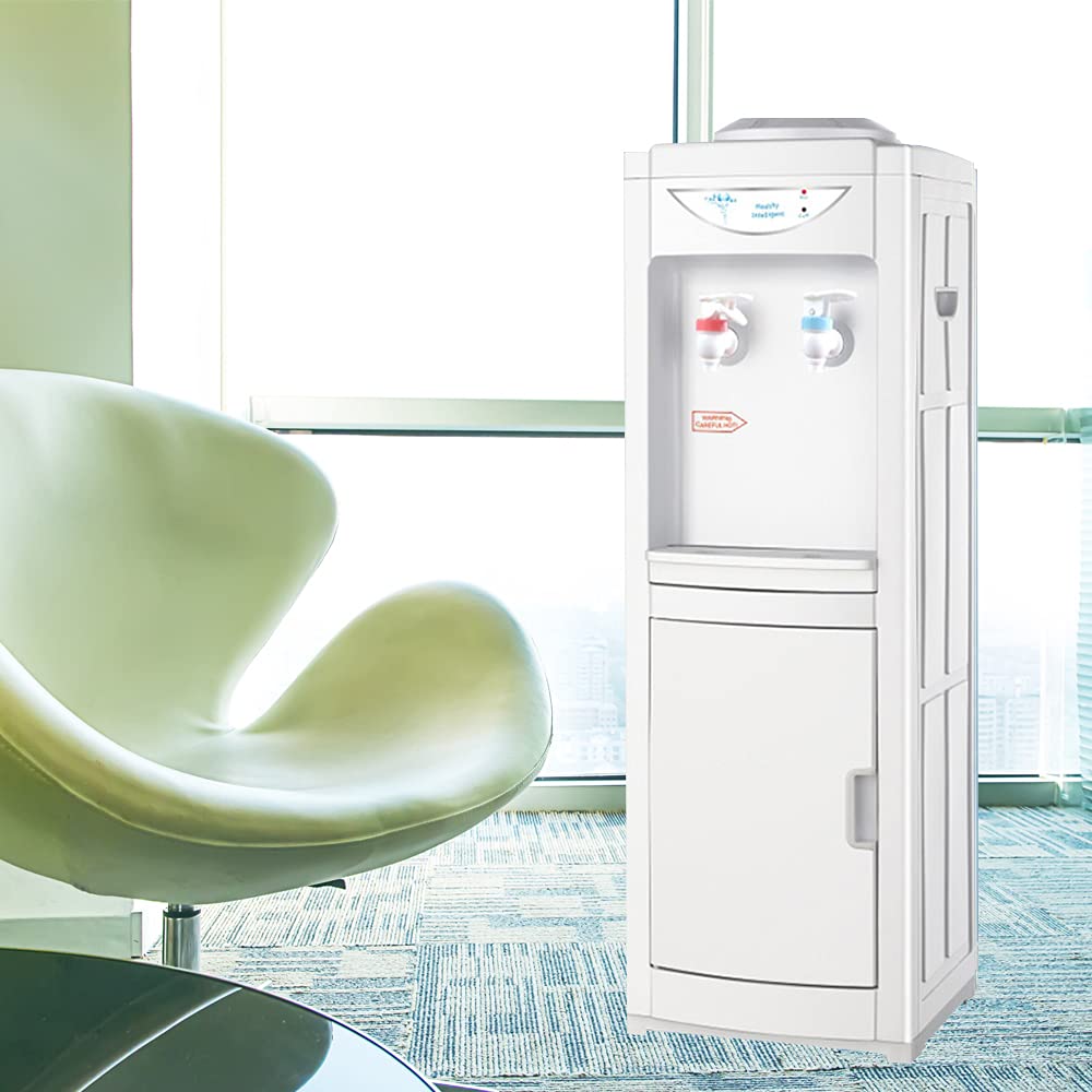 Water Dispenser,Top Loading Hot & Cold Water Cooler 5 Gallon Water Dispenser.Child Safety Lock, Storage Cabinet and Anti-Scalding Design, for Indoor Home Office(White)