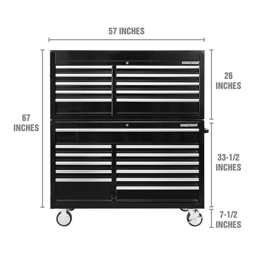 OEMTOOLS 24738 57 Inch Chest and Cabinet Set, Tool Cabinet Chest, Rollaway Tool Chests With Wheels and Drawers, Mechanic Tool Cabinet