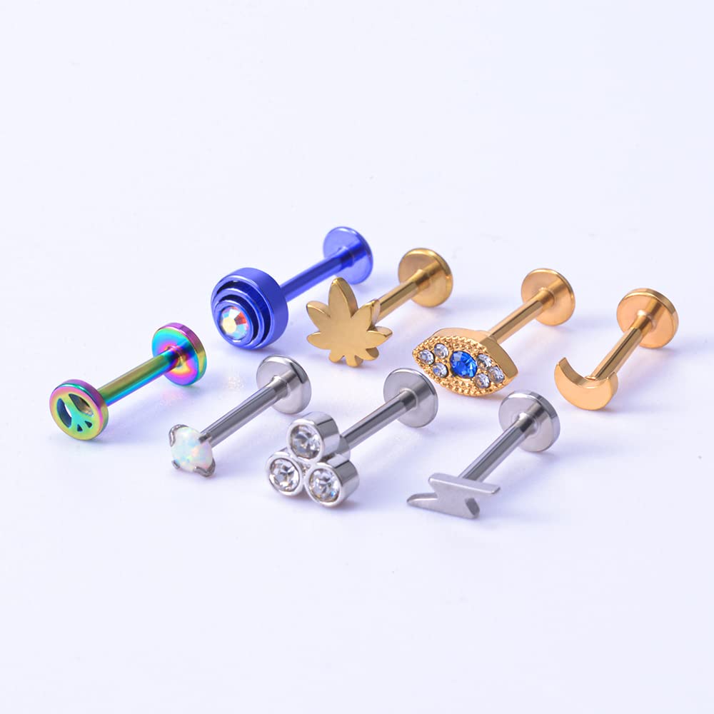 WASOLIE 8PCS 12G Stainless Steel Lip Studs Labret Tragus Helix Earrings Piercing Jewelry