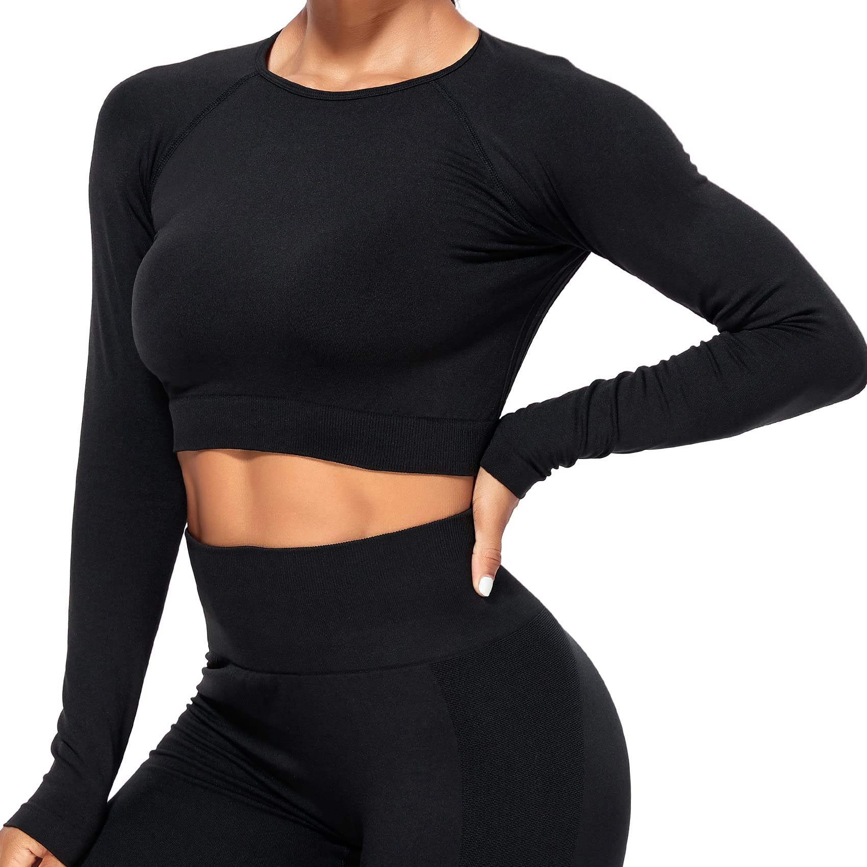 Women's Yoga Gym Crop Top Compression Workout Athletic Long Sleeve Shirt M