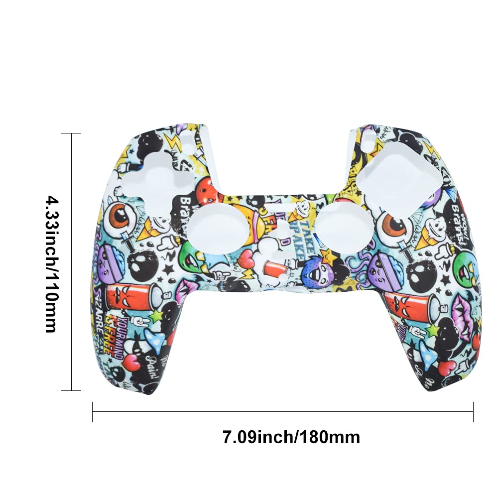 Silicone Anti-Slip Controller Skin, Controller Grip Cover for Sony PS5 DualSense Wireless Controller with 8 Thumb Grip Caps (Comic Art)