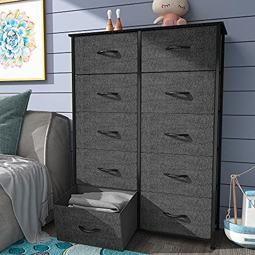 YITAHOME 10 Drawer Dresser Bundle - Fabric Storage Towers (Charcoal + Light Grey)