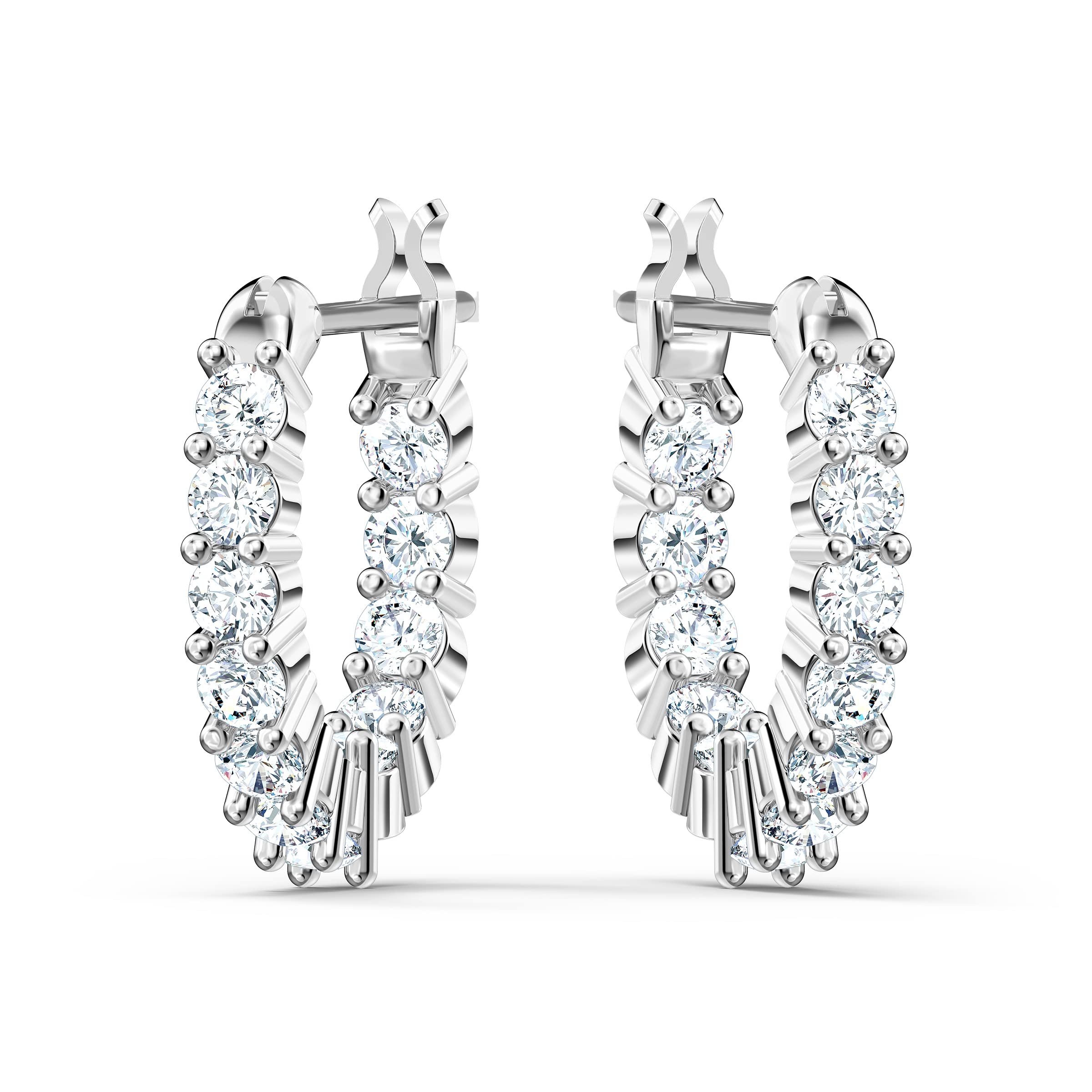 Swarovski Matrix Vittore Mini Hoop Pierced Earrings with White Circle Cut Crystal on a Rhodium Plated Setting with a Hinged Closure