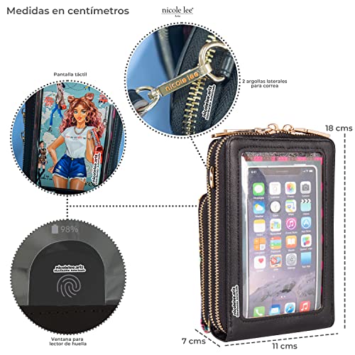 Nicole Lee Multi Zip Small Phone Case Crossbody, Detachable Crossbody Strap, Small Travel School Work Bag (All Emotion)
