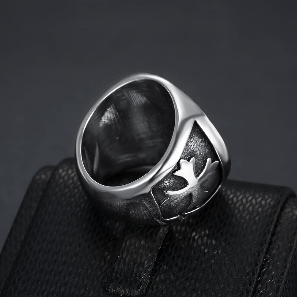 Vintage Stainless Steel Angel Michael Ring for Men Boy Punk Christian Knight Saint Michael Protect Us Ring Jewelry Gift, Between Gold, 11