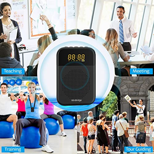 WinBridge S209 Bluetooth Voice Amplifier for Teachers with Portable Microphone Headset Wired, Personal Voice Amplifier Features Mute, Record, LED Display, No Feedback 16W