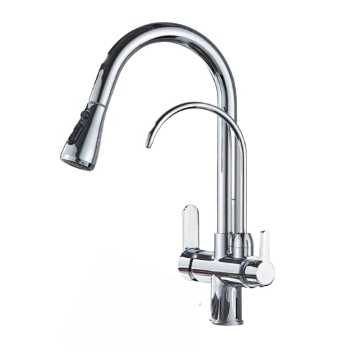 ZATRIC Kitchen Sink Faucet "Canyon Series XI" Deck Mount with Water Filter Crane, Swivel Dual Knob (Chrome)