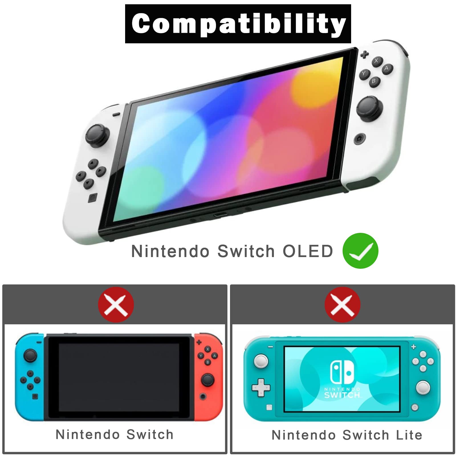 TIKOdirect Dockable Case for Nintendo Switch OLED (2021), TPU Grip Protective Cover Case Accessories with Screen Protectors and Thumb Grip Caps for Switch OLED Console and Joy-Con Controller, Black