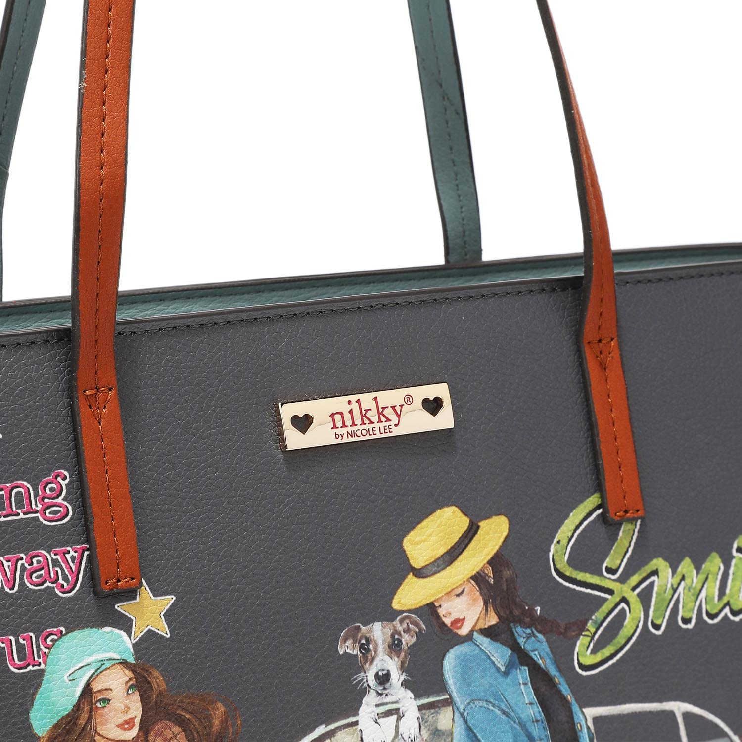 Nicole Lee Nikky Large Shopper Bag, Vegan Leather Tote Fashion Print Handbag (AVENTURERAS)
