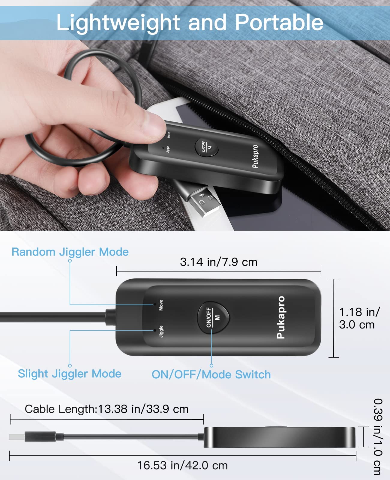 Pukapro Mouse Jiggler Undetectable Mouse Mover Wiggler Driver-Free Automatic Mouse Shaker, Undetectable USB Mouse Jiggler with ON/Off Switch, Plug & Play- Black