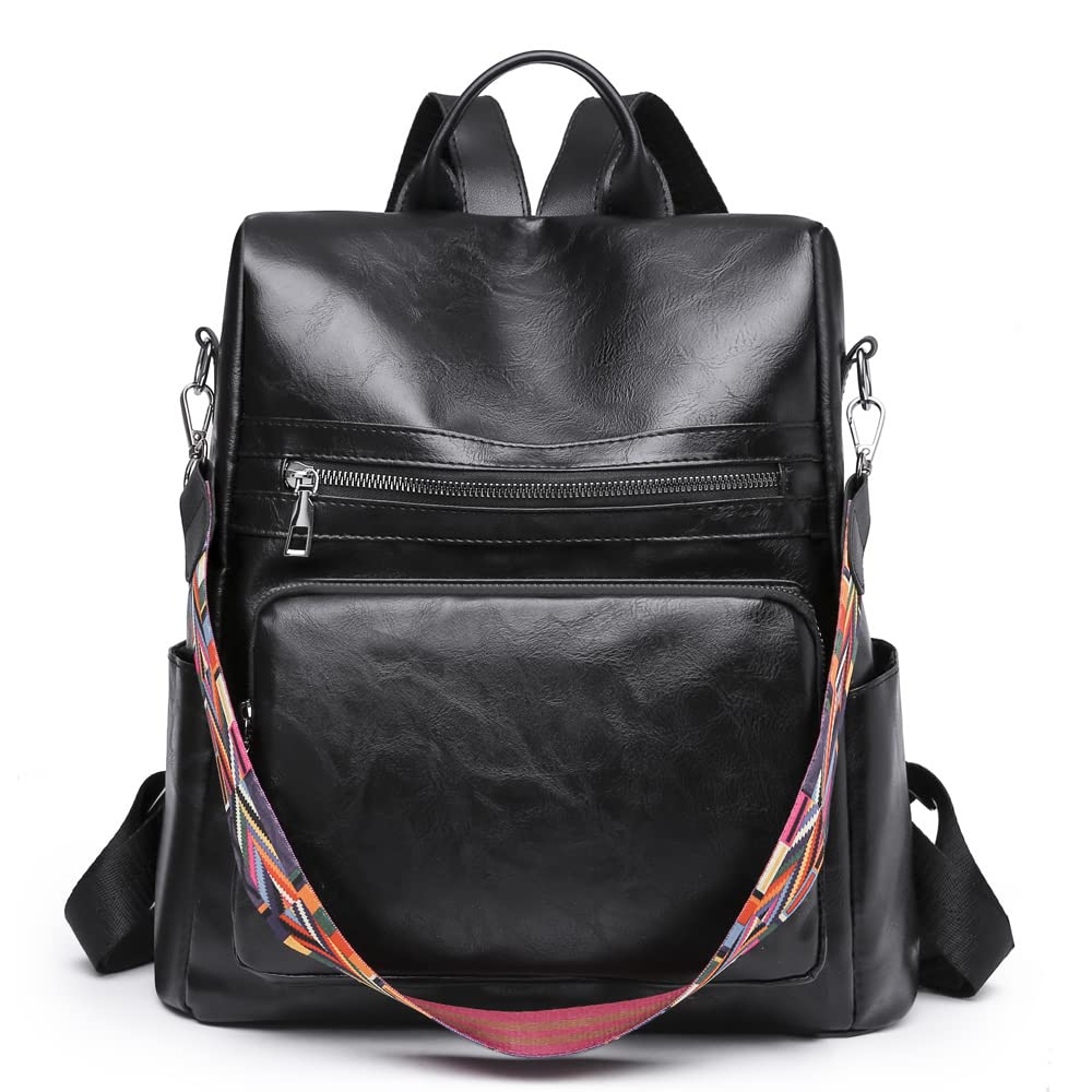 XIA WEI SI Women's Fashion Backpack Purse Multipurpose Design PU Leather Travel Bag Anti-theft Shoulder Bag and Handbag (Black)