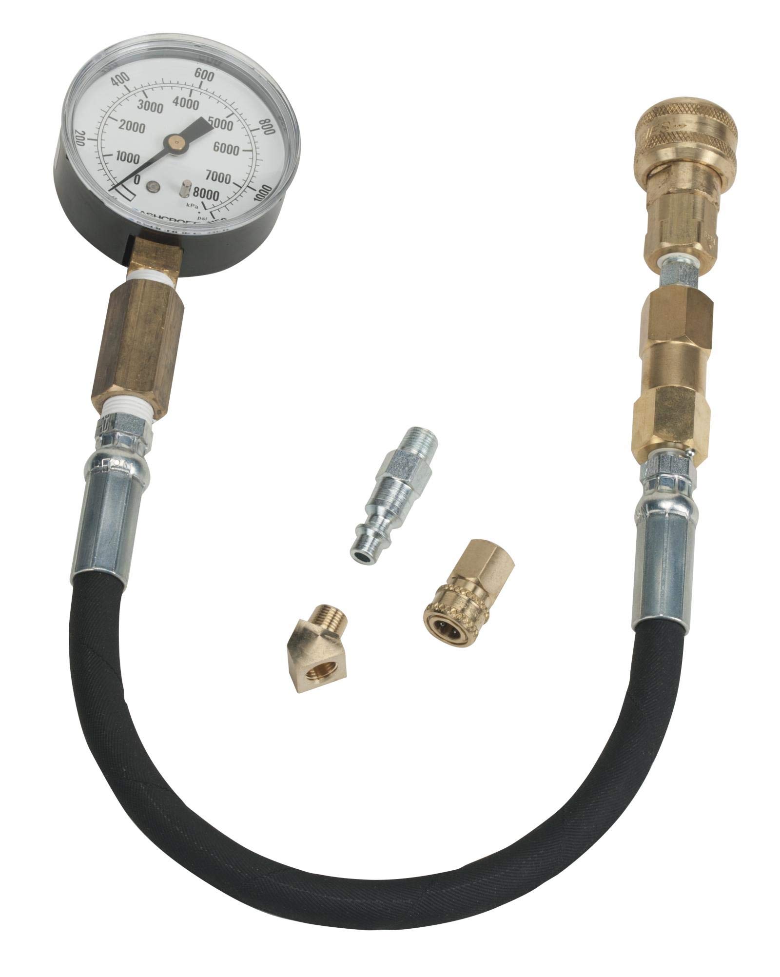 OTC 5872 Compression Tester for Heavy Duty Diesel Engines - Includes Dual Range 0-1150 psi and 0-8000 kPa Gauge, 12 Inch Flex Hose, and Fittings
