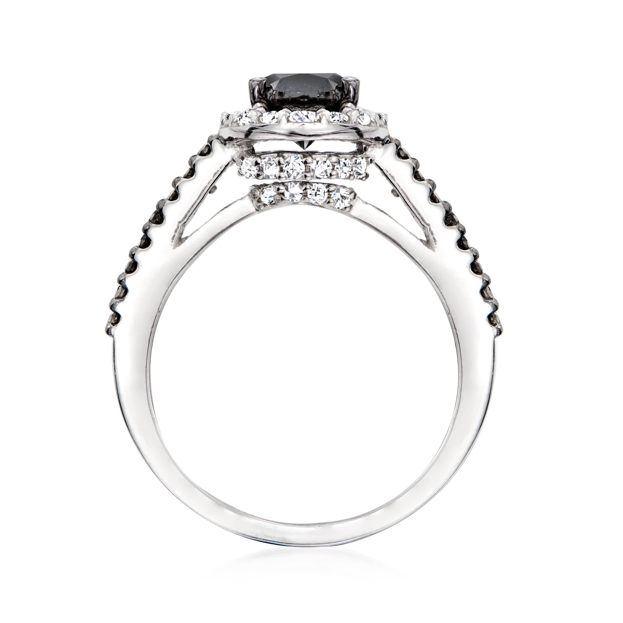 Ross-Simons 1.50 ct. t.w. Black and White Diamond Halo Ring in Sterling Silver. Size 10