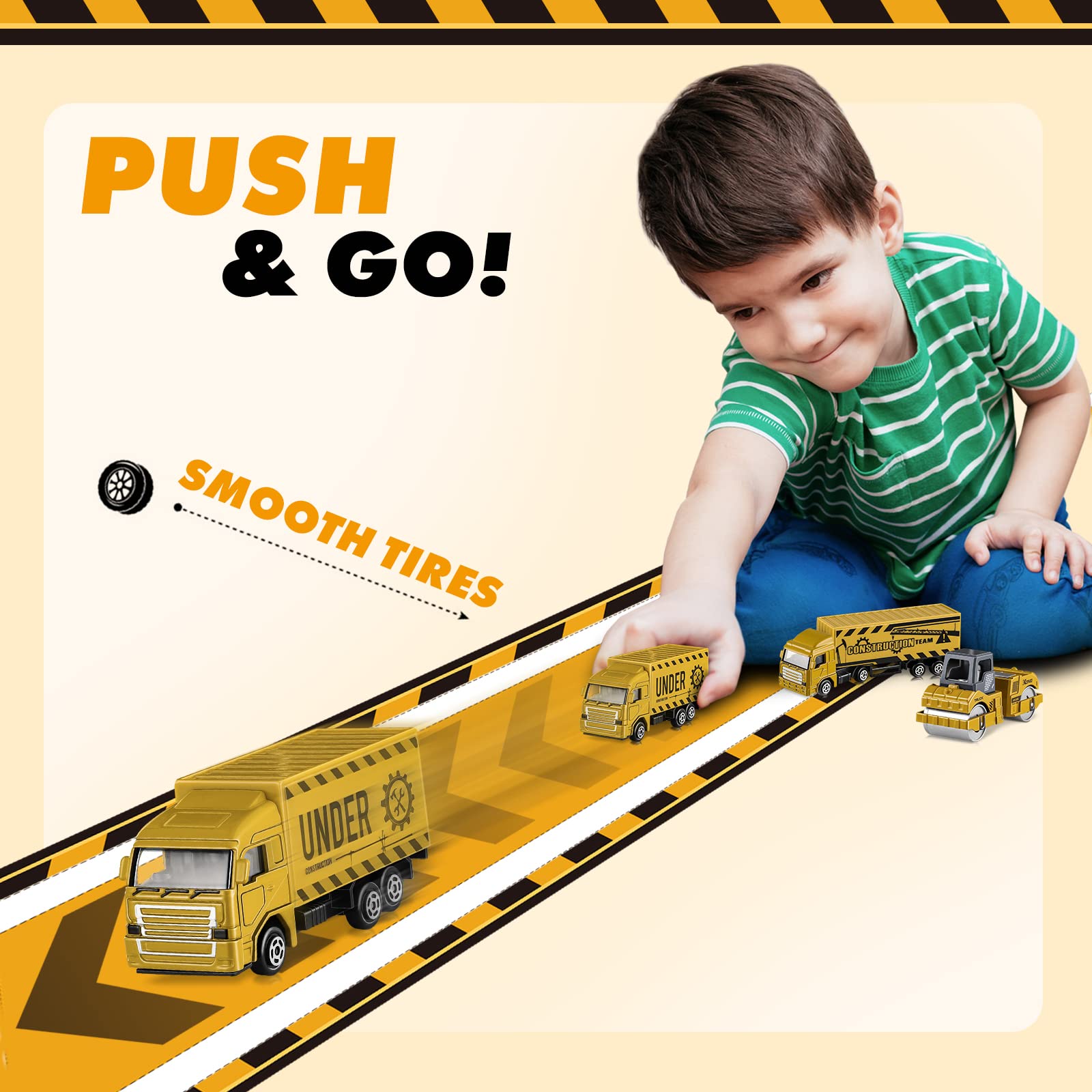 Pull Back Construction Vehicle Toys for Kids, Pull Back Construction Toy Trucks for Boys Age 3 4 5, (45pcs) Small Diecast Construction Site Toys Crane Mat Friction Powered Sandbox Dump Truck Gift