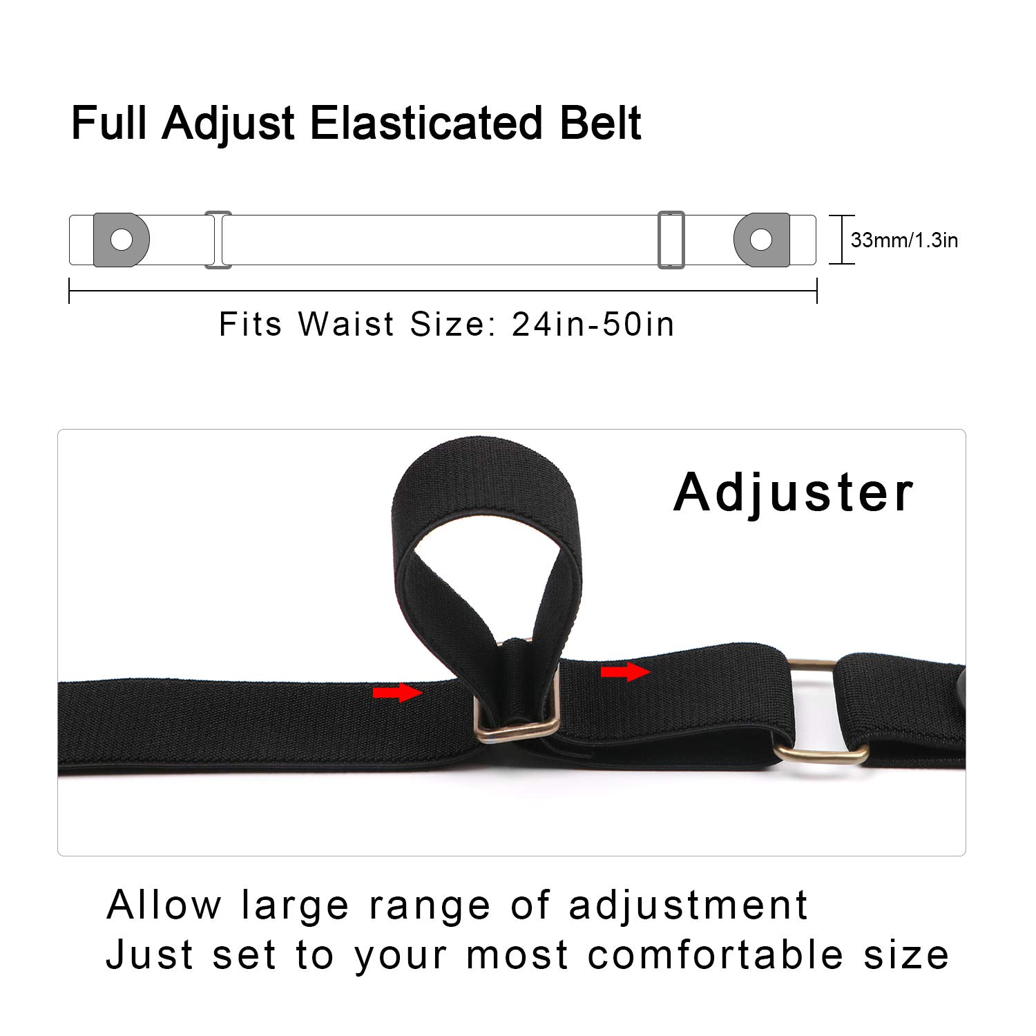 No Buckle Invisible Elastic Belt for Men/Women Black, Fits waist 36-50in