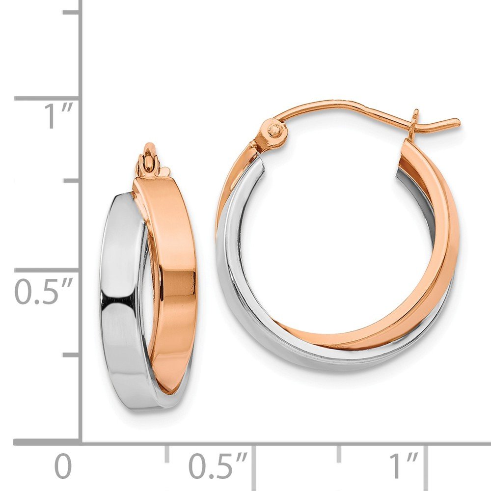 Solid 14k Rose and White Gold Oval Hoop Earrings - 18mm x 3mm