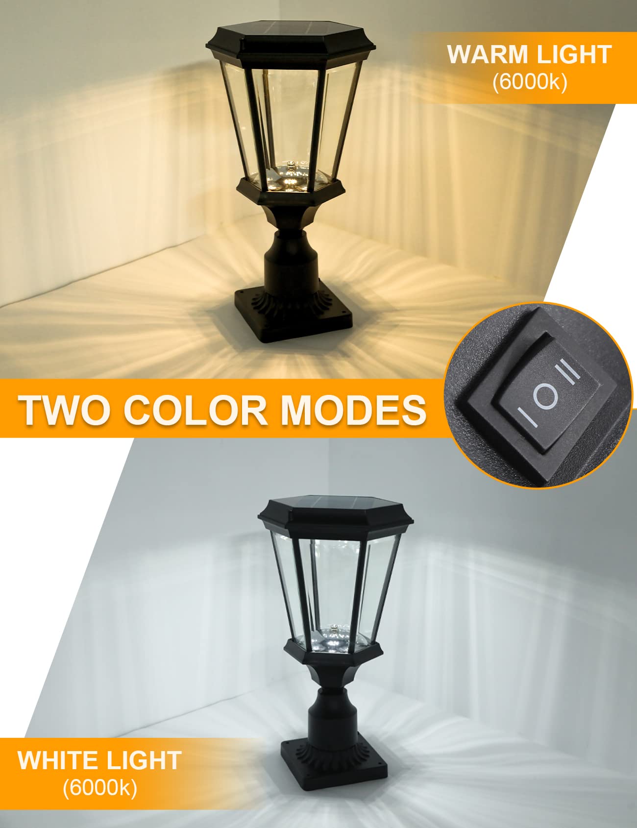 VOCLDFA Solar Post Light, Dusk to Dawn Sensor Pillar Light Fixture 15.8"H, Waterproof LED Exterior Lamp Post Lantern, Aluminum Outdoor Post Light, Pole Lanterns Outdoor with 3-Inch Pier Mount Adapter