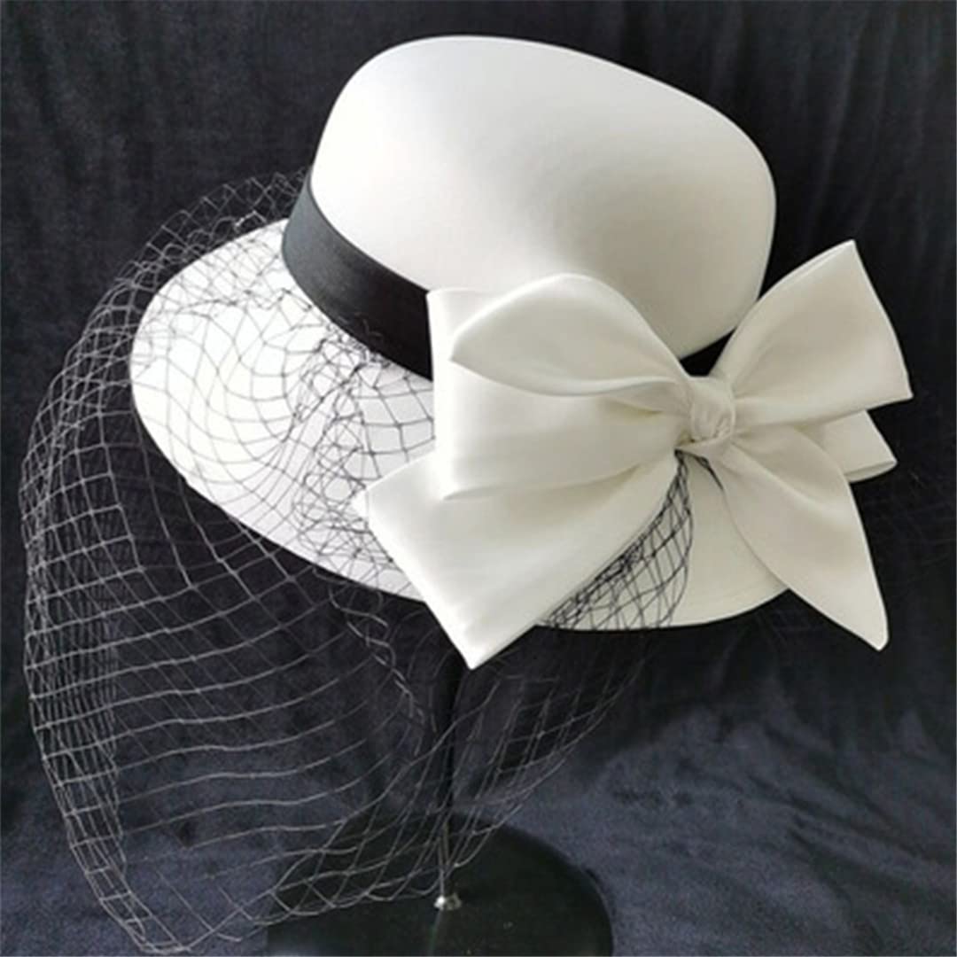 Vintage Wedding Hat Lace Female Net White Bow Bridal Top Hat Birthday Dinner Headwear Elegant Wedding Accessories Style-2