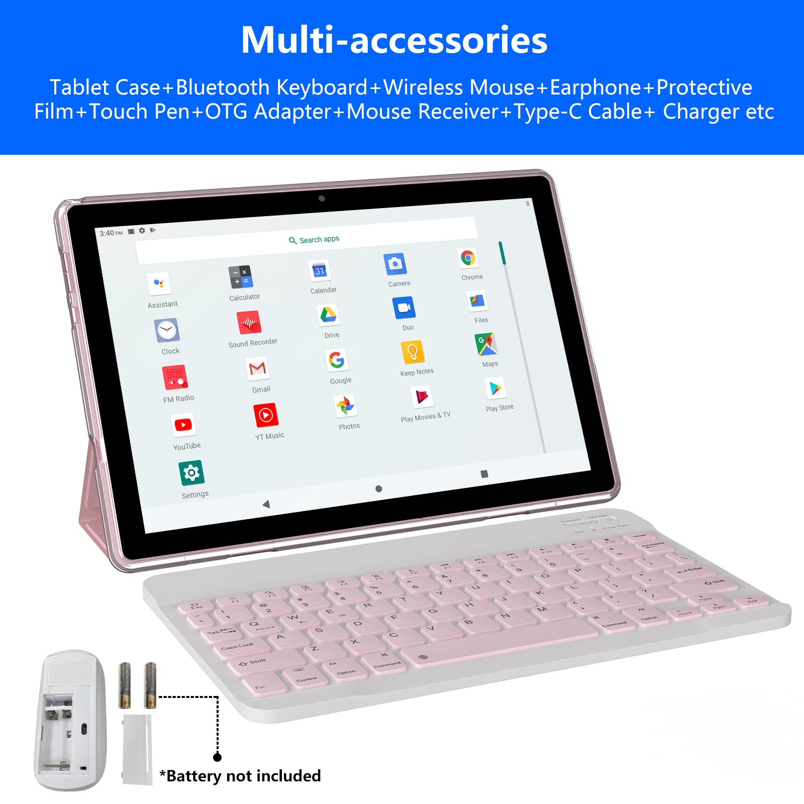 RUIQIAI Tablets 2024 Newest 2 in 1 Tablet with Keyboard, 10 inch Tablet Android 11, 6GB+128GB/512GB Expand, 2.4G/5G Wi-Fi 6, 6000mAh, 1280 * 800 IPS, Dual Camera,GMS Tablet with Case