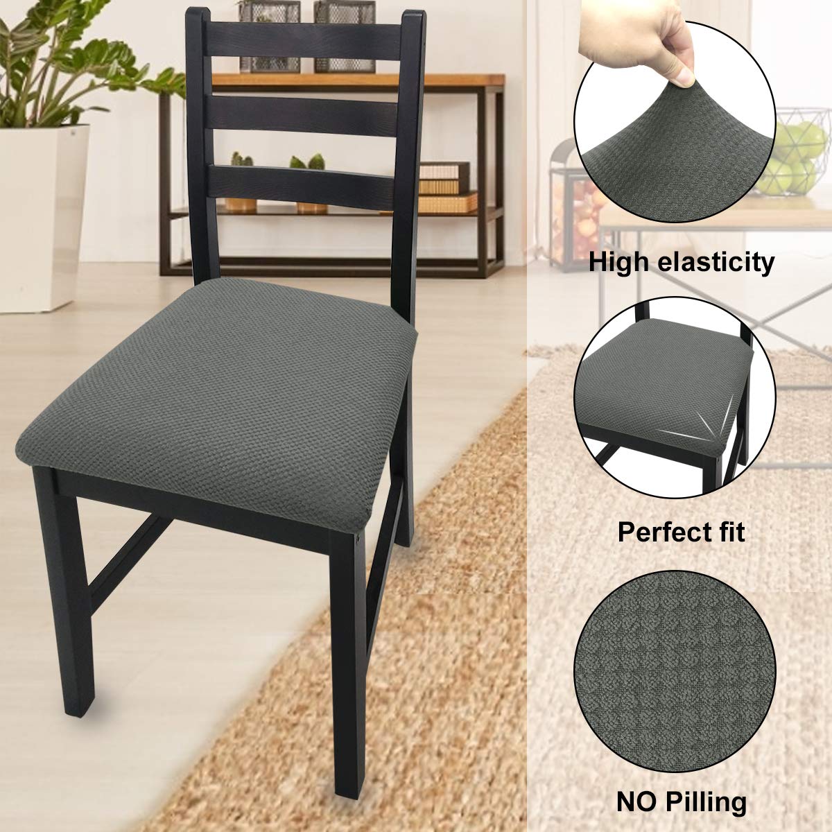 NORTHERN BROTHERS Seat Covers for Dining Room Chairs, Waterproof Kitchen Dining Seat Slipcovers - Chair Seat Covers Protector Set of 4(Light Grey,4 Pack)