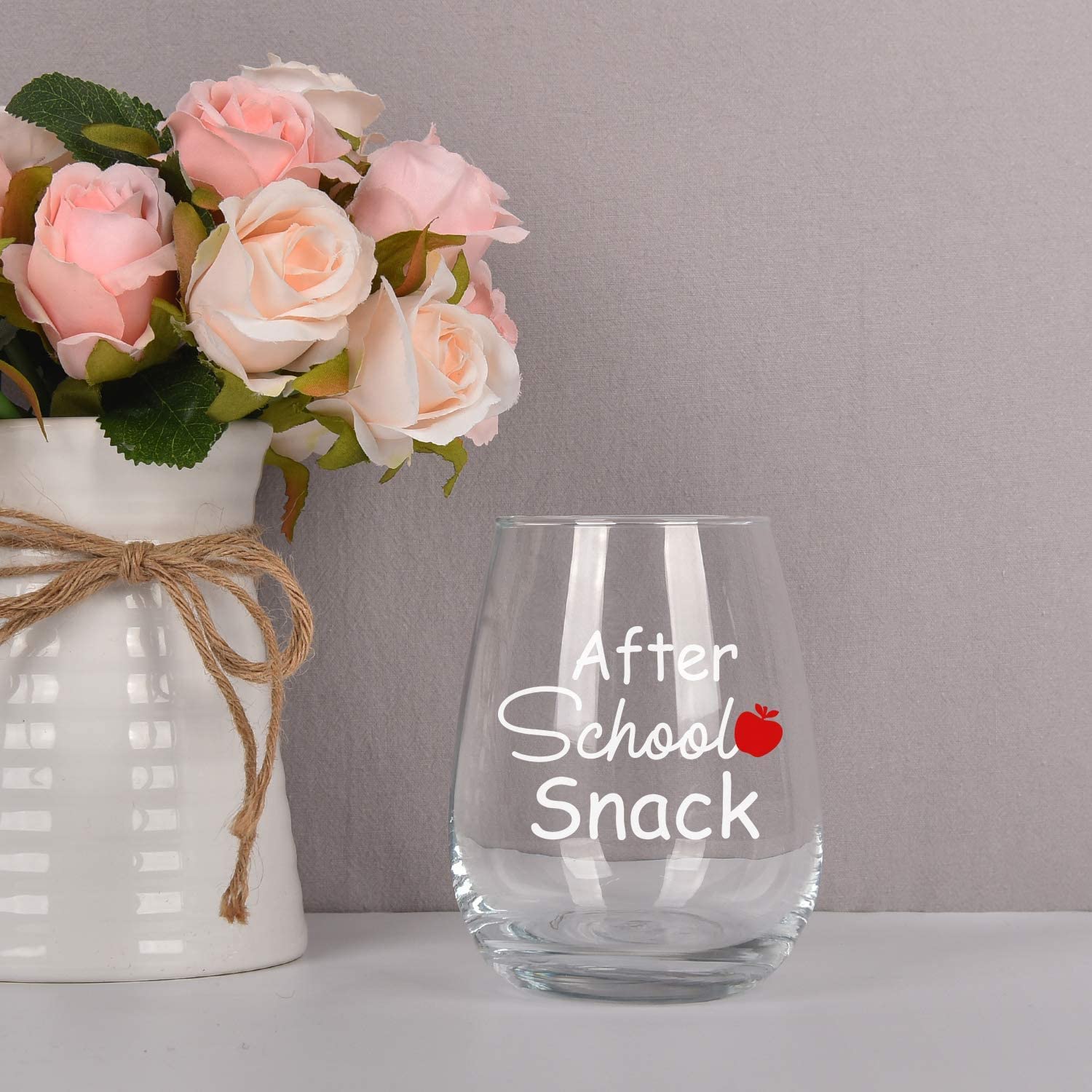 Teacher Gift - After School Snack Stemless Wine Glass 15Oz, Teacher Wine Glass for Preschool, Elementary, High School Teacher, Professor, Gift Idea for Teacher Appreciation Day, Retirement, Christmas