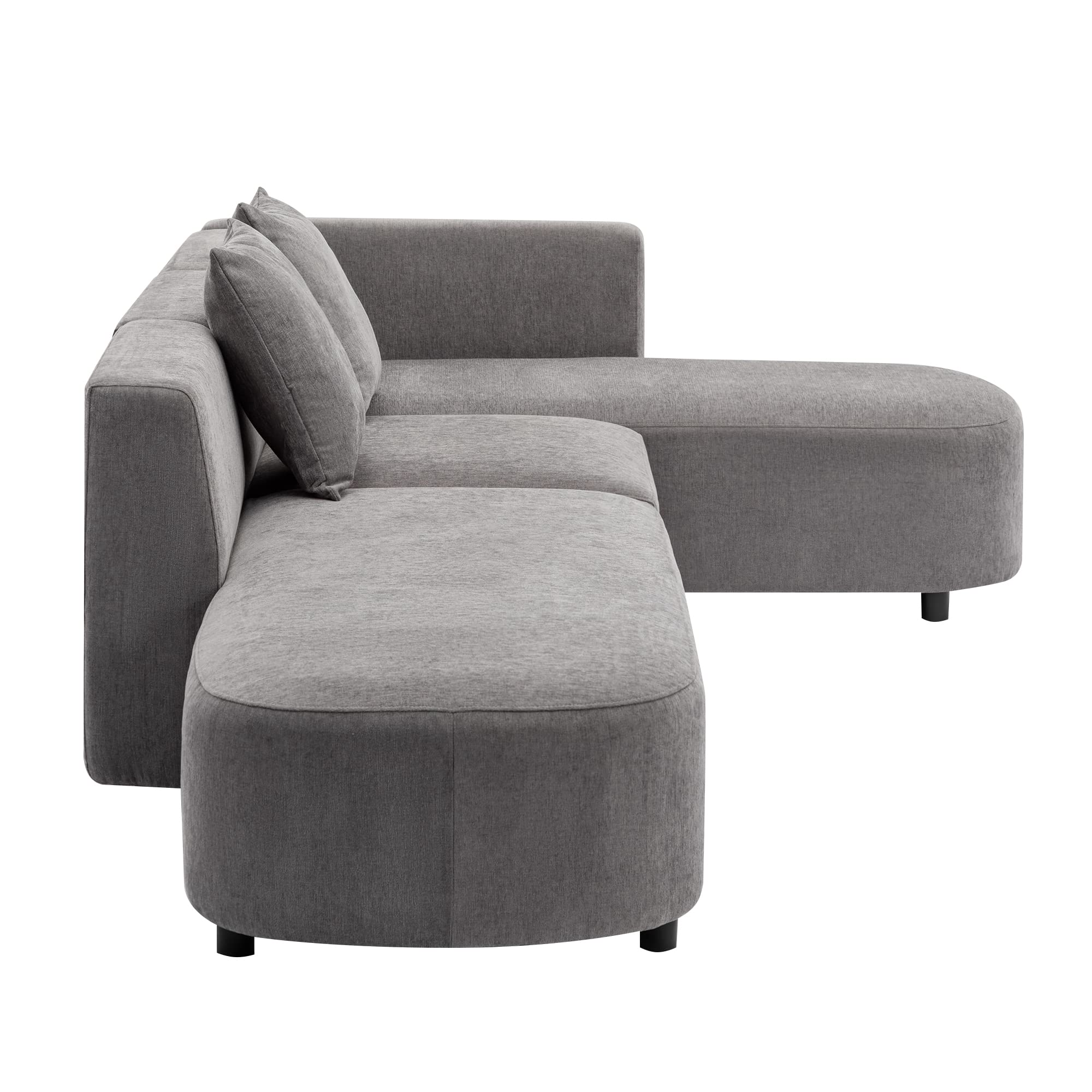 Modern Style 4-Seat Couch, Upholstery Velvet Sofas Living Room Furniture Sets, Modular Sectional Sofa with 2 Comfortable Pillows for Bedroom Living Room Office Apartment, Easy Assembly (Gray)