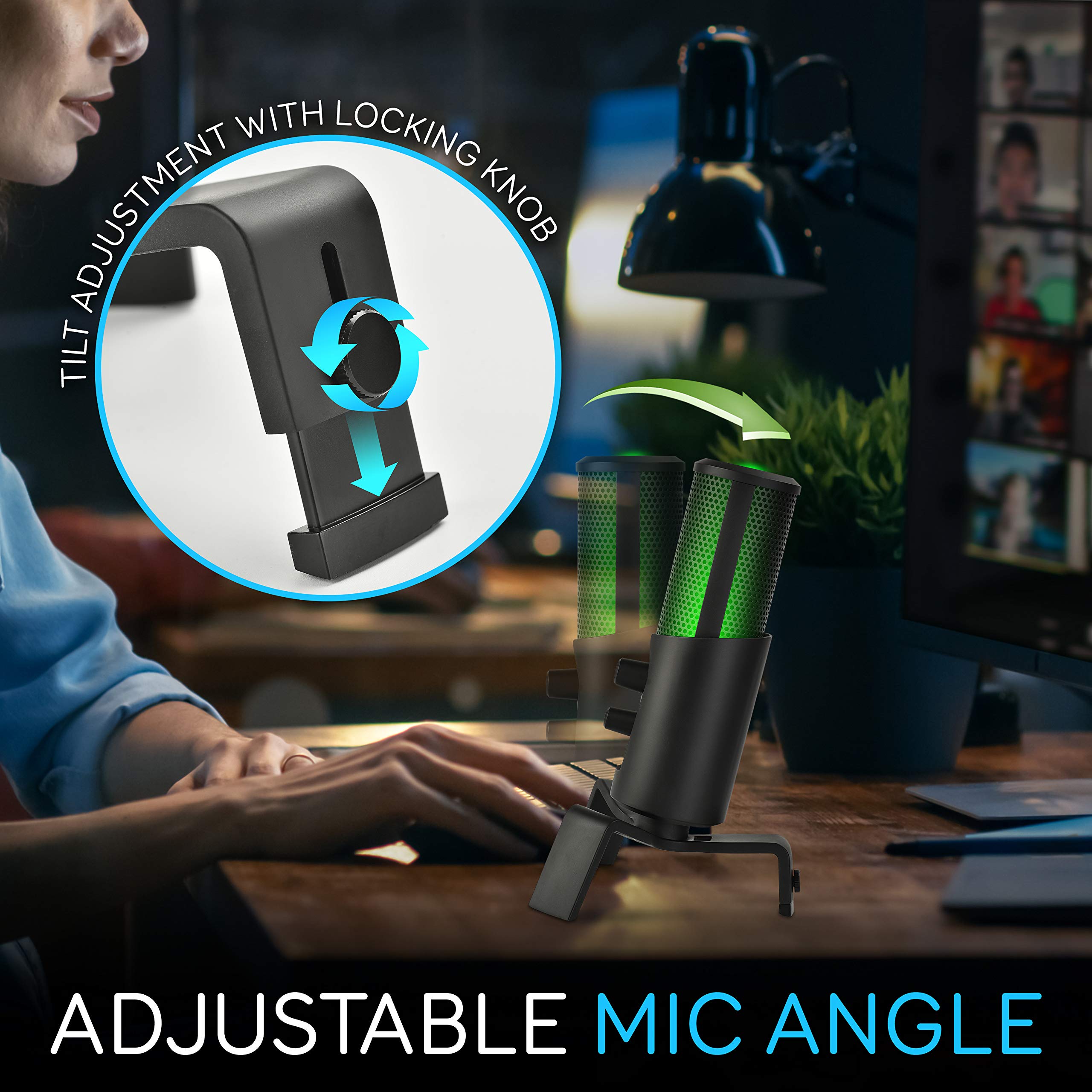 Pyle Selectable Pickup Pattern RGB USB Microphone - 4 Recording Modes Cardioid, Bidirectional, Stereo, Omnidirectional - Condenser Audio Mic w/LED Lights for Gaming Podcasting Studio PC, and Mac