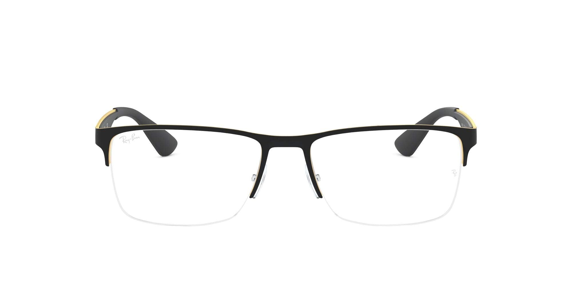 Ray-Ban RX6335 Rectangular Prescription Eyeglass Frames, Black On Arista/Demo Lens, 54 mm