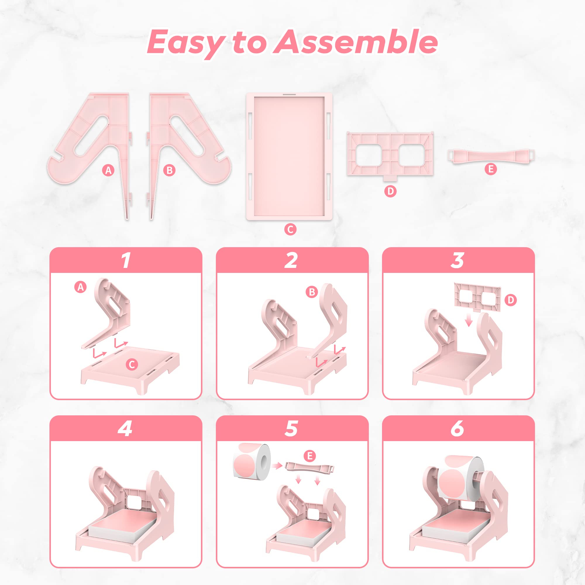 PONNOR Label Holder Thermal Label Holder for Rolls and Fanfold Labels Shipping Label Stand Desktop Printer DIY Accessory Supplies for Home, Office (Pink)
