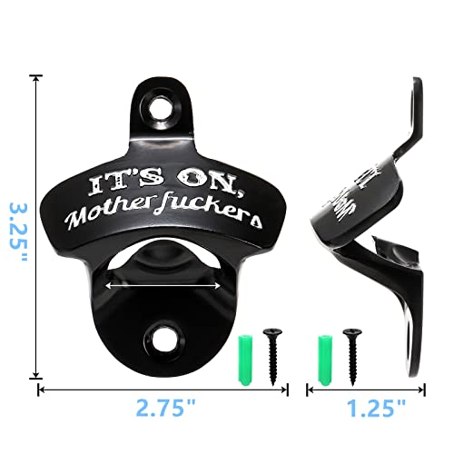 Tebery 4 Pack Black Bottle Opener Wall Mounted with Screws Anchors, Funny Bar Accessories Essential Beer Opener for Men Dad Beer Lovers, Novelty Birthday Fathers Day