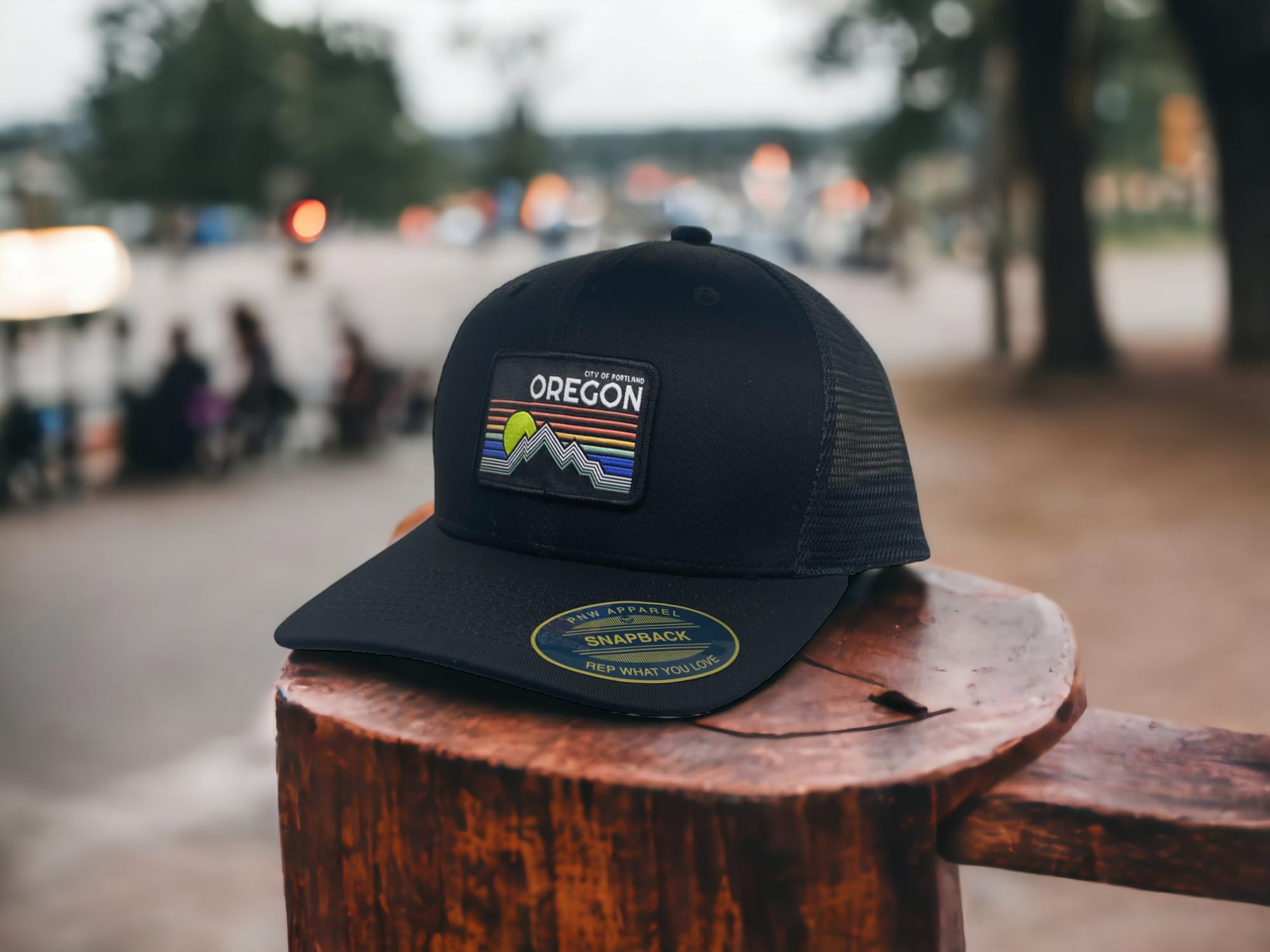 Trucker Hat - Oregon Cap with Vintage Syle Patch (Black/Black)
