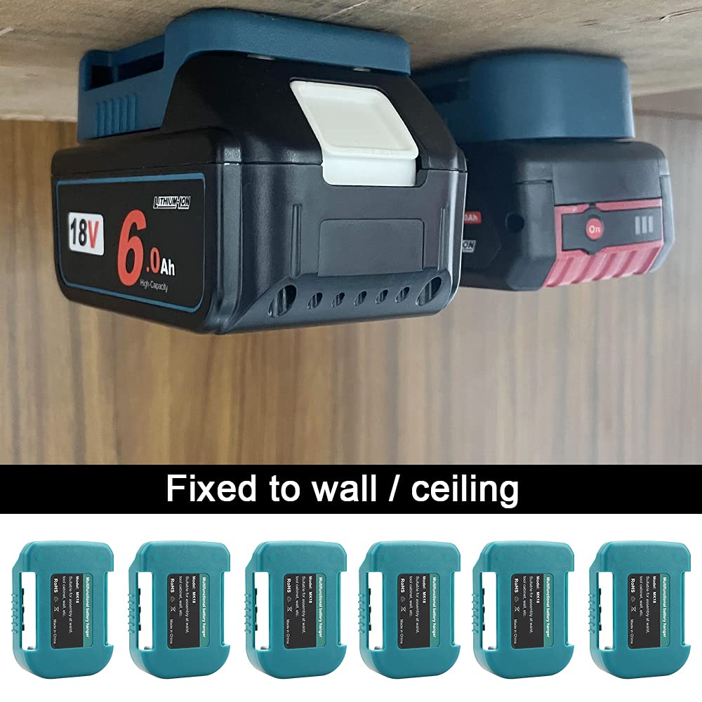 TENMOER 6 Pack Battery Storage Rack Battery Holder Case Compatible with Makita/Bosch 18V Battery Wall Mount