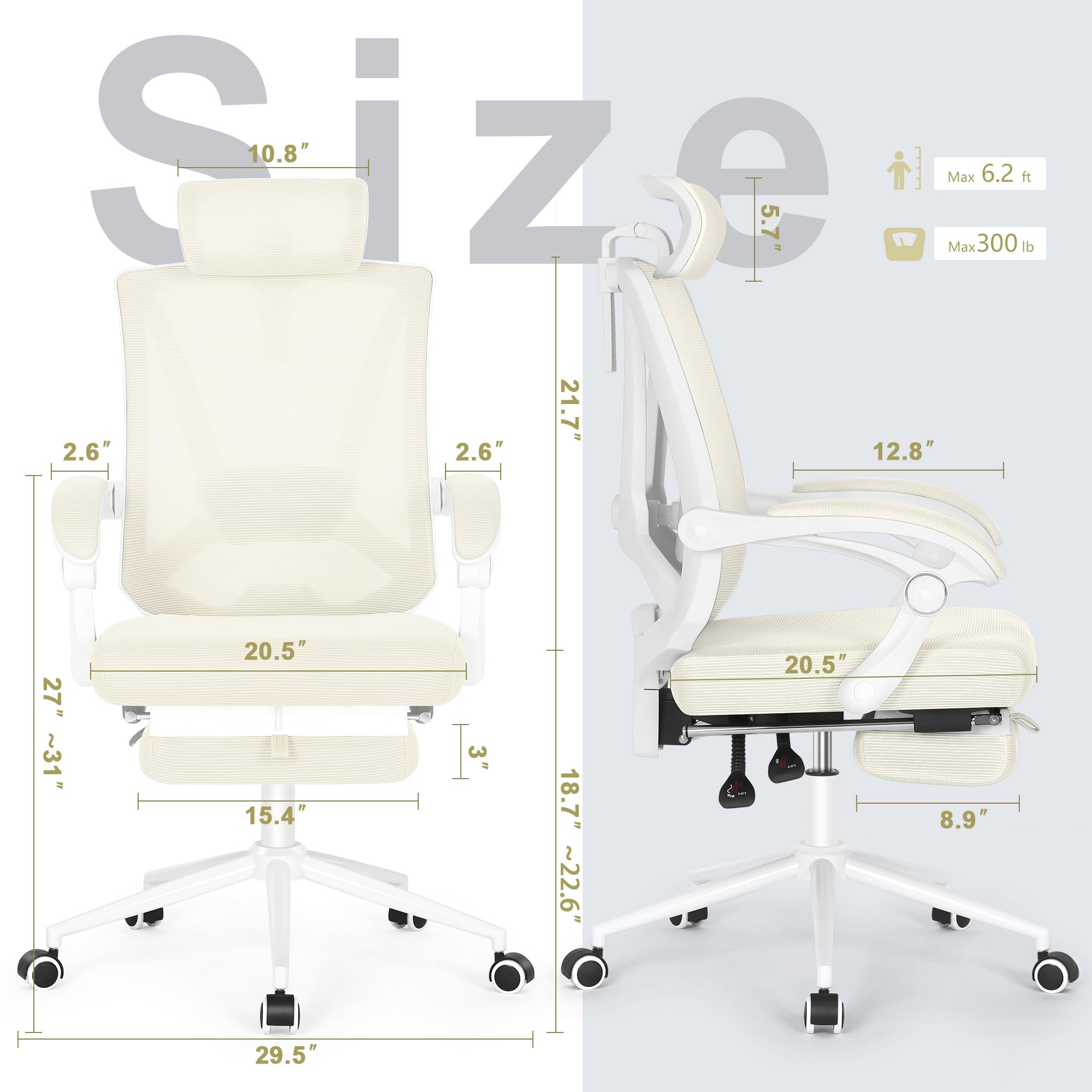 Misolant Desk Chair, Ergonomic Office Chair, Mesh Office Chair with Adjustable Lumbar Support and Height, Mid Back Ergonomic Desk Chair Comfortable Office Chair
