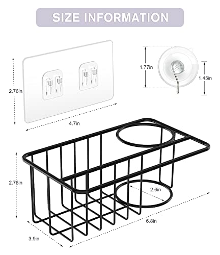VIS'V 3 in 1 Sink Caddy Sponge Holder, 304 Stainless Steel Adhesive Kitchen Sink Basket Sponge Holder Brush Holder Dishcloth Hanger Kitchen Sink Accessories Organizer Rack with 2 Suction Cups - Black