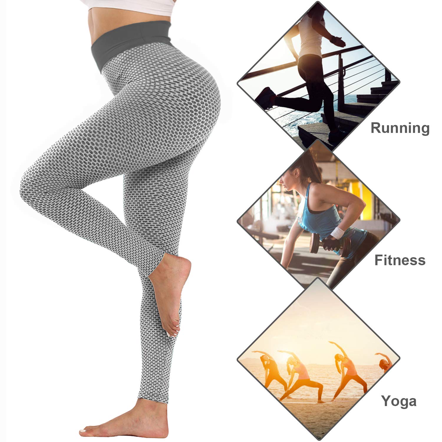 SZKANI Women High Waisted Yoga Pants Textured Ruched Butt Lifting Leggings Anti Cellulite Workout Tights((B)-Gray,Medium)