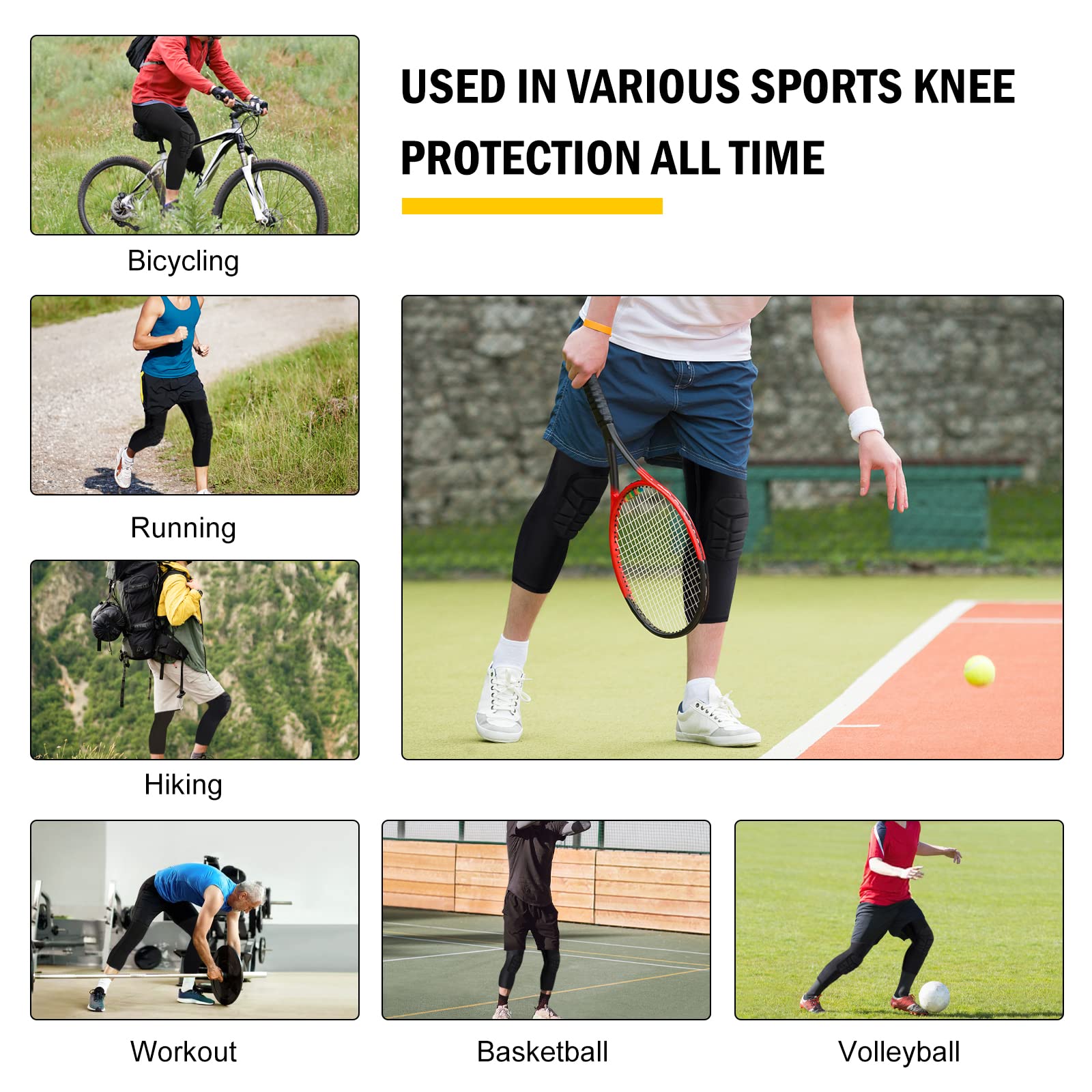 Valcatch 2 Pack Men's Basketball Leggings with Knee Pads 3/4 Compression Pants Youth Capri Athletic Tights Base Layer
