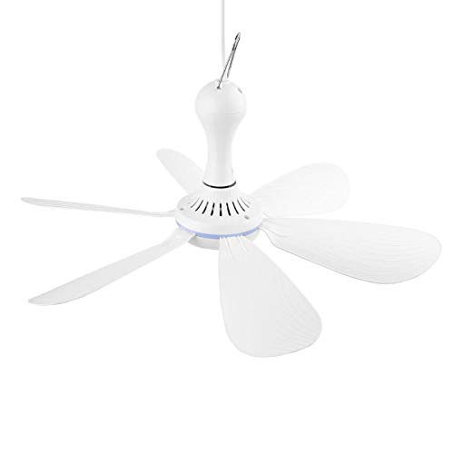 VizGiz Small USB Ceiling Fan DC 5V Hanging Fans for Power Bank Indoor Outdoor RV Bed Room Desk Boat Coop Travel Tent Canopy Cubicle Little Mini Portable 6 Detachable Blades Air Cooler Circulator