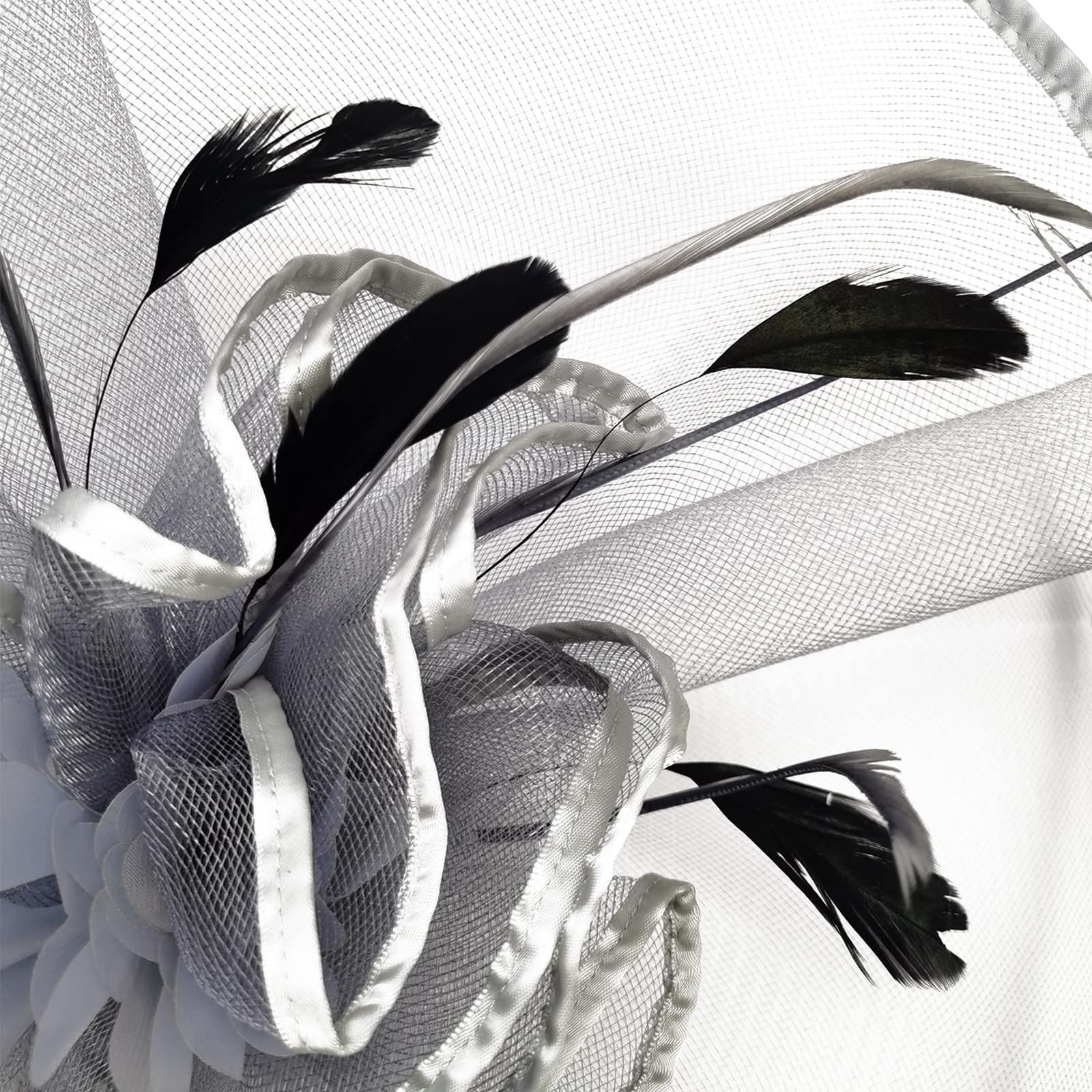 TS Fascinators Hat with Mesh Feather Hair Clip Tea Party for Wedding Cocktail Party or Special Occasion(Gray)