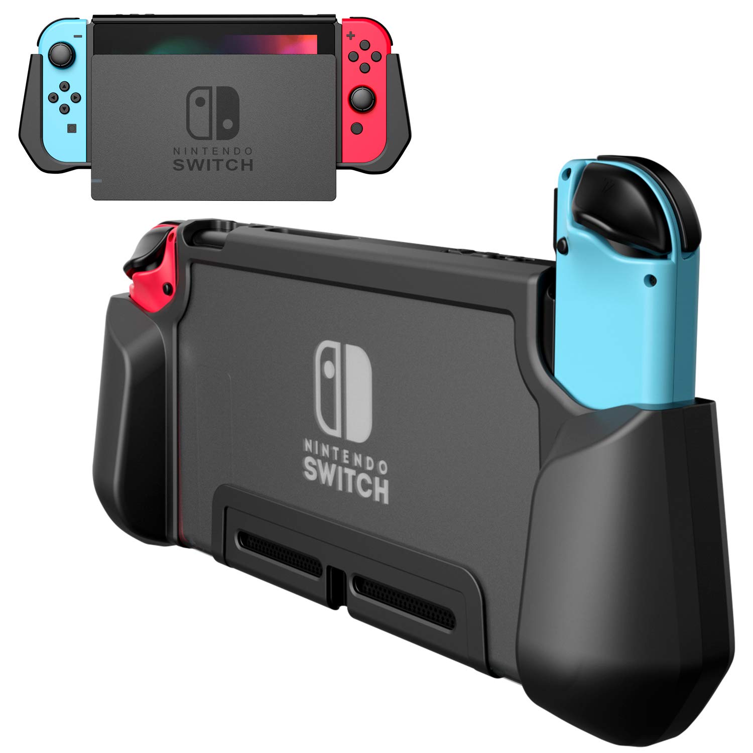 pzoz Dockable Case for Nintendo Switch, Ergonomic TPU Grip and PC Protective Cover Ultra-Thin Case Compatible with Nintendo Switch Console and Joy-Con Controller (Black)