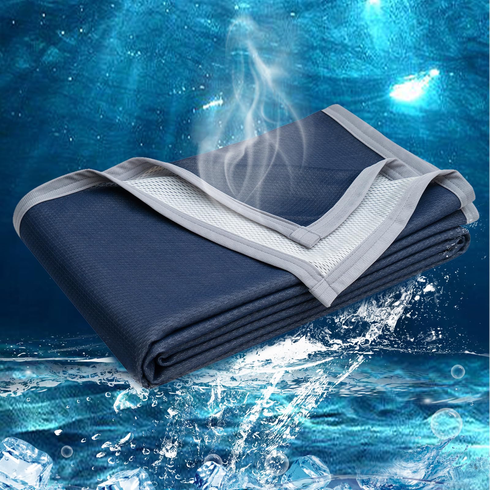 OMERAI Cooling Blanket for Hot Sleepers Breathable Cool Blanket Twin, Thin Summer Blanket Ultra Cooling Blankets for Night Sweats Soft Cooling Throw Blanket for Hot Flashes, 60"x80" Grey&Navy Blue