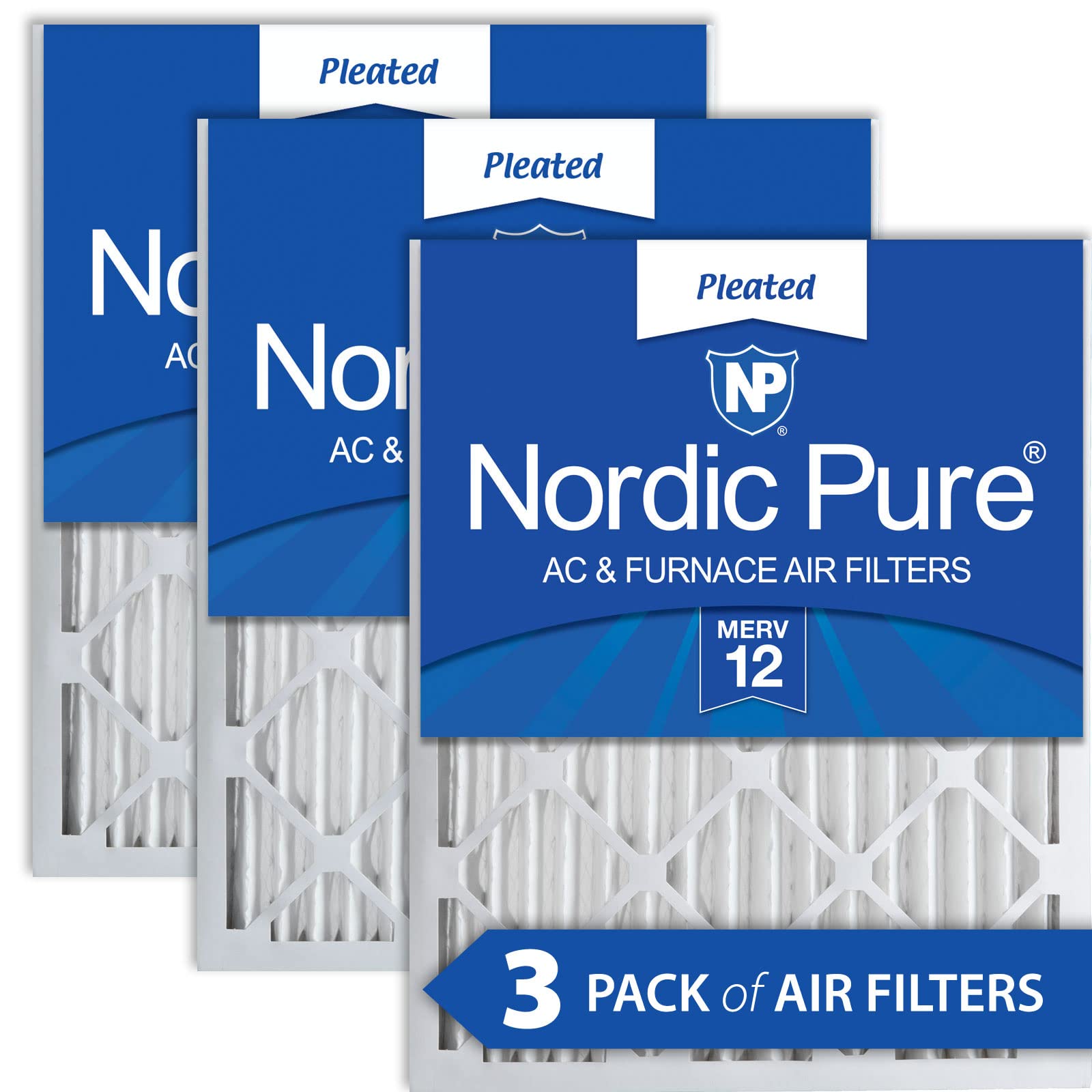 Nordic Pure 20x24x2 (19 3/8 x 23 3/8 x 1 3/4) Pleated MERV 12 Air Filters 3 Pack