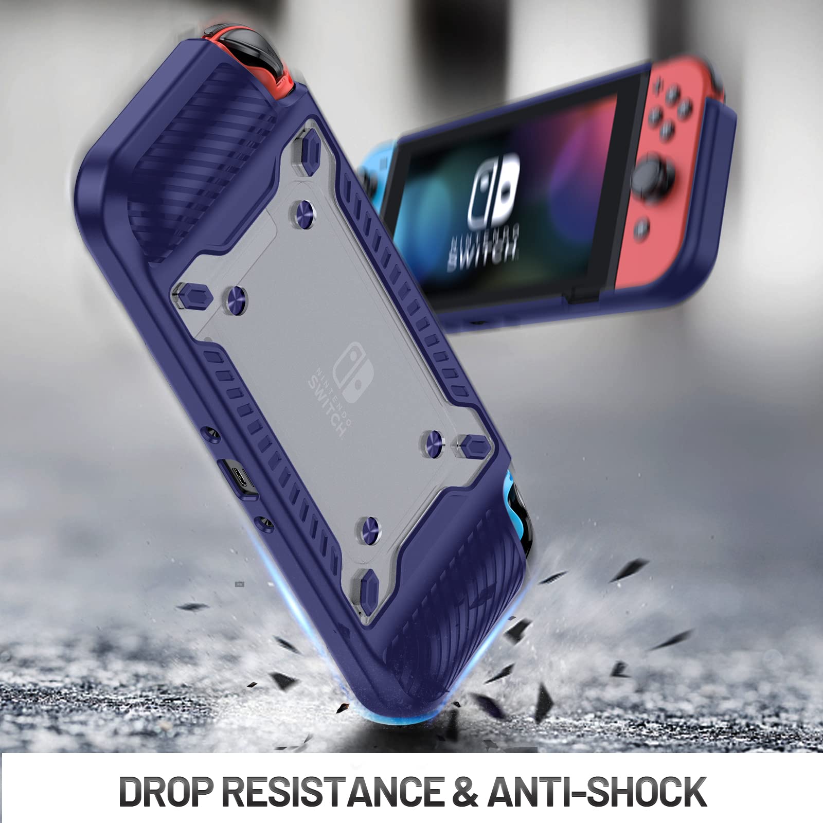 ykooe for Nintendo Switch OLED 2021 Case, Silicone Shockproof Protective Grip Cover, Blue