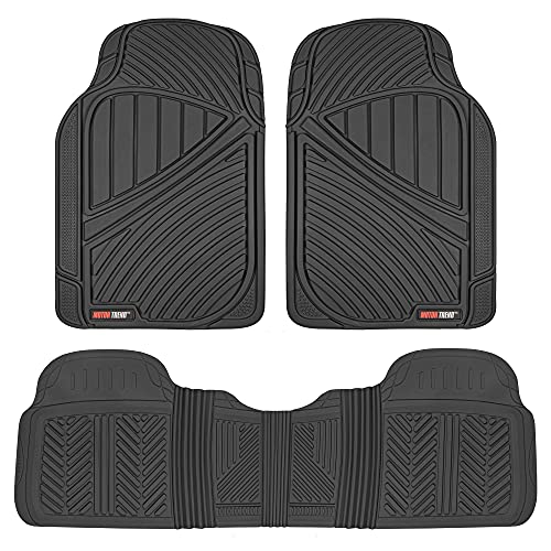 Motor Trend FlexTough Performance All Weather Rubber Car Mats with Cargo Liner - Full Set Front & Rear Floor Mats for Cars Truck SUV, Automotive Floor Mats (Black)