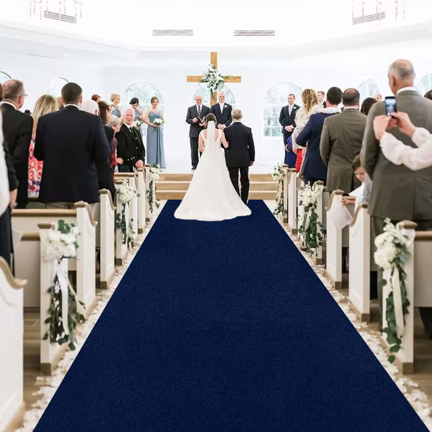 MODFUNS Aisle Runners for Wedddings Navy Blue Aisle Runner Rug 4FTx25FT Velvet Carpet Wedding Runner Bridal Shower Runway Carpet with Carpet Tapes Vintage Wedding Carpet Rug Beach Party Decorations