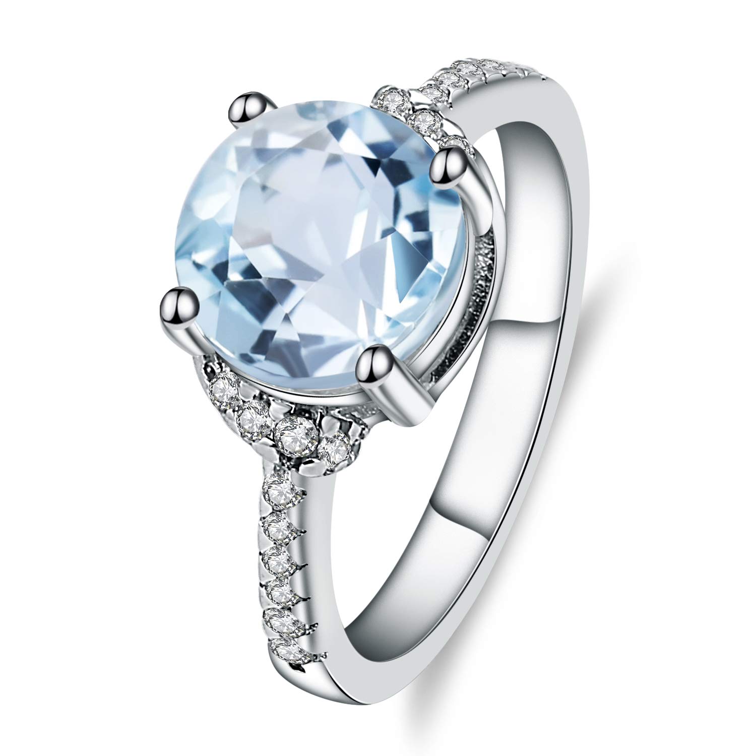 Qitian 925 Sterling Silver Sky Blue Topaz Gemstone Halo Ring For Women(Round 3.45Ct 9mm Sizes 5 to 9)