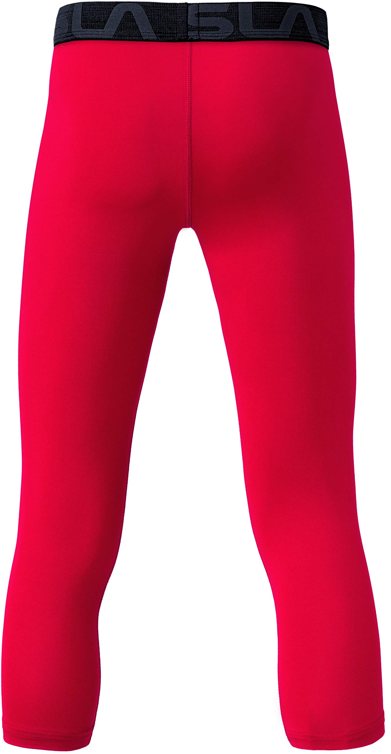 TSLA Boys Youth UPF 50+ Compression Pants Baselayer, Cool Dry Running Tights, 4-Way Stretch Workout Leggings, 3/4 Length Red, 12