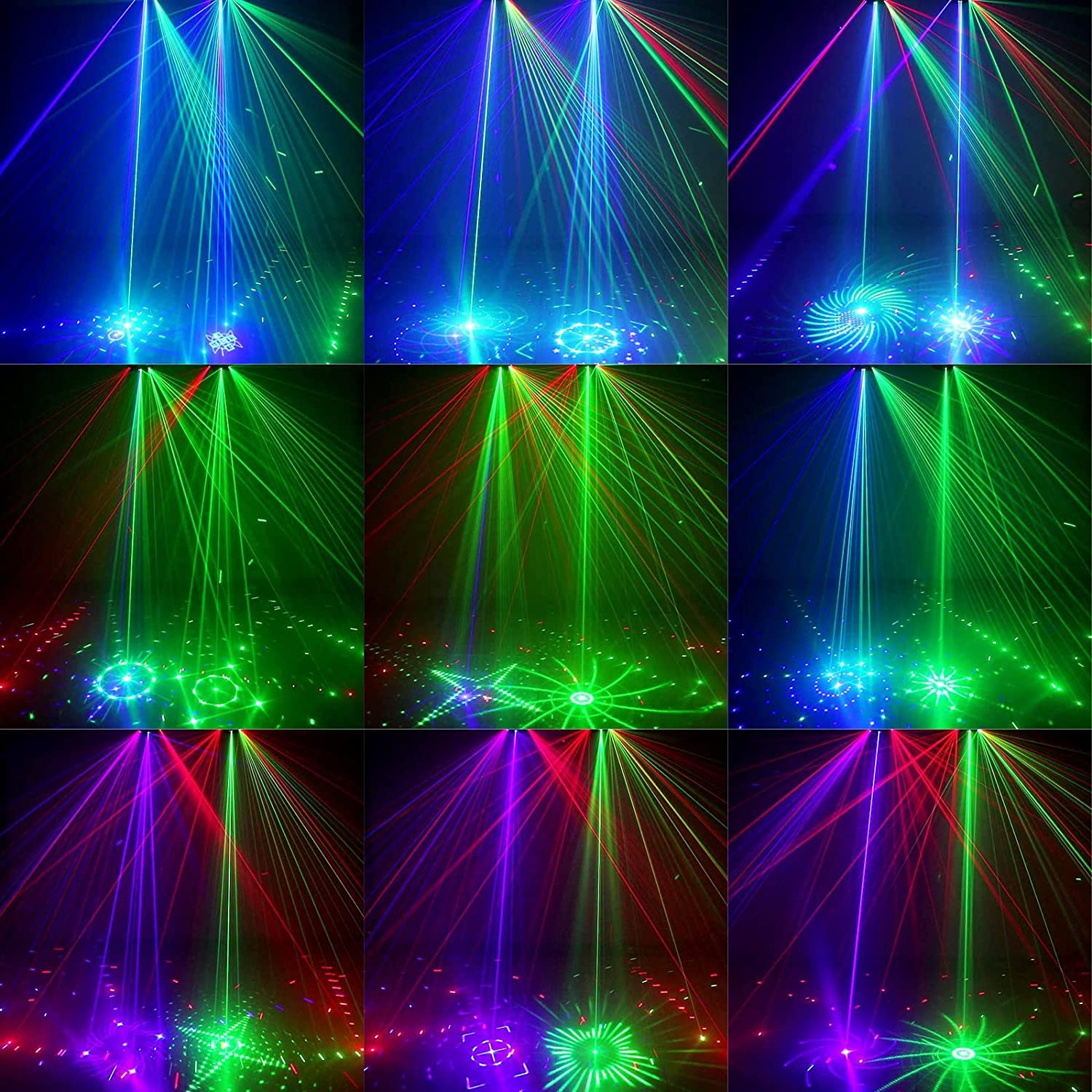 Proffessional Dj Laser Lights,15 Lens RGBUV Party Lights Dj Disco Light by DMX512 Control,Sound Activated LED Pattern Strobe Stage Lights Indoor for Parties Live Show Xmas Club Dancing