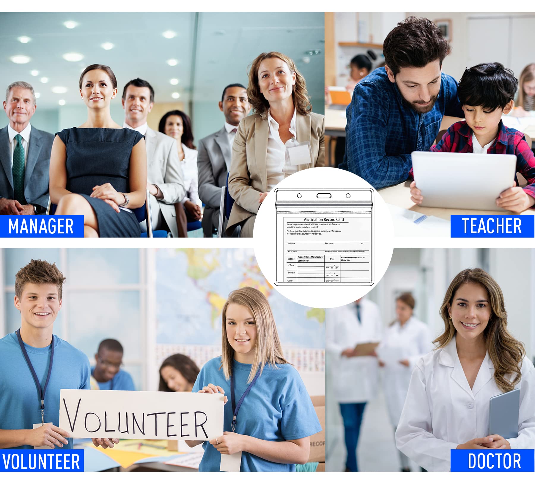 Waterproof Vaccination Card Protector - Plastic ID Holder for Vax Card - Clear Plastic Card Sleeves with Hole Slots for Lanyards - Vax Document Holders with Resealable Zip, PVC - 4.5"x3.6" (10 Pack)