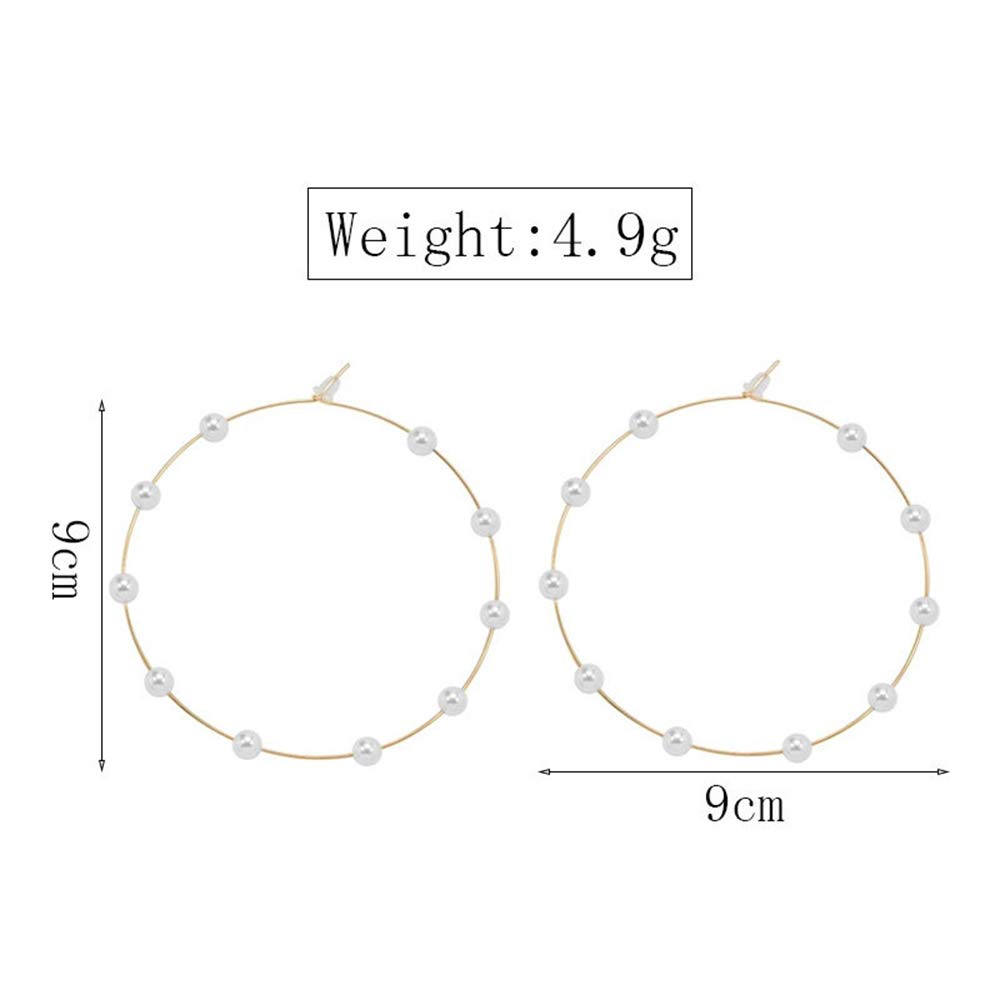 RELOVET Jumbo Huge Hoops Large Pearls Thin Gold Silver Dangle Lightweight Fashion Chic Jewelry Gift for Women (90mm gold)